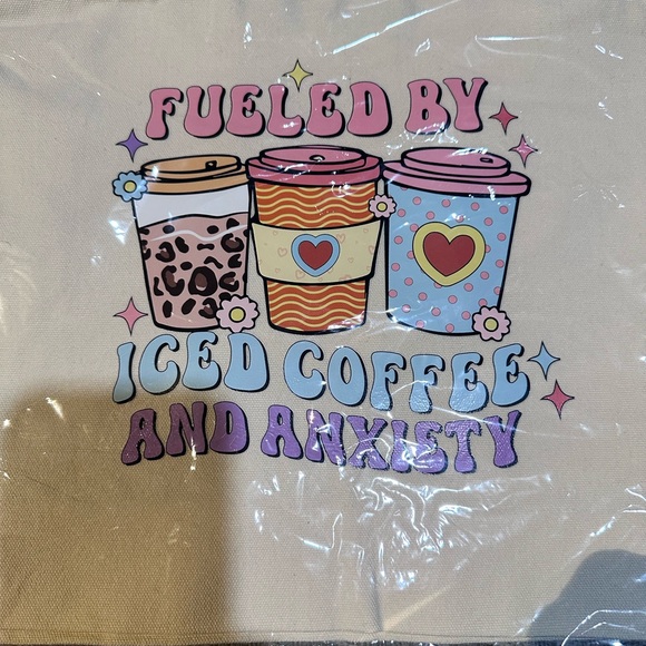 Bags | Iced Coffee And Anxiety Tote Bag | Poshmark